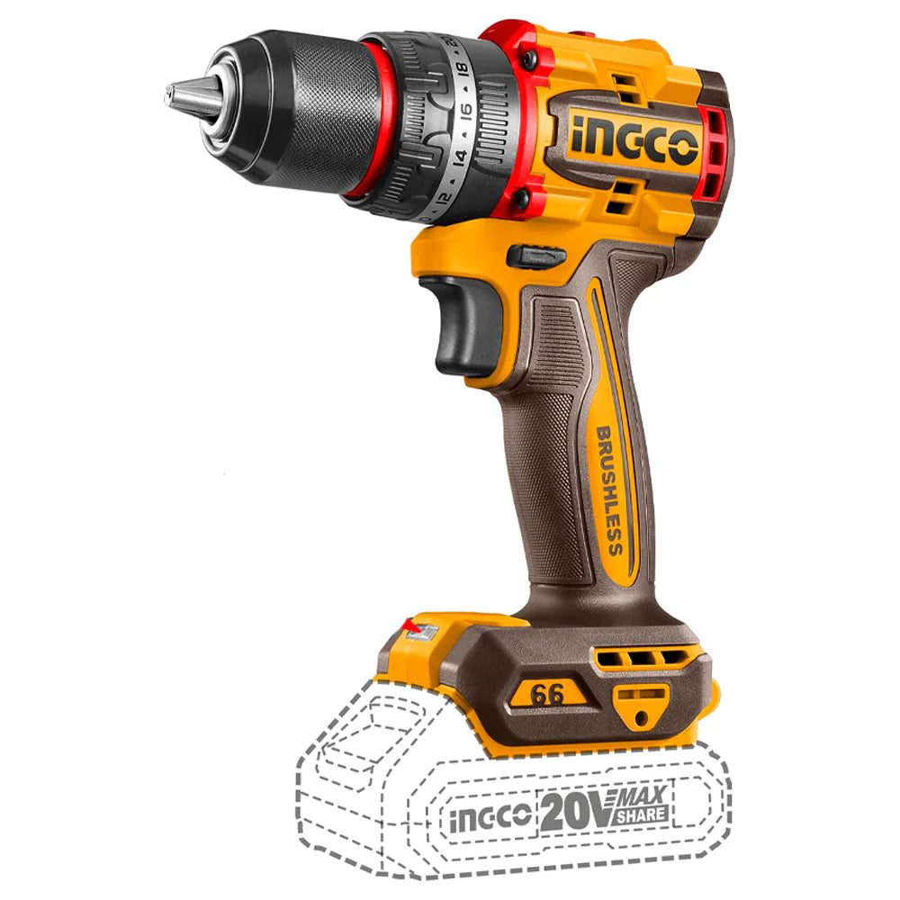 Ingco CIDLI20668 Cordless Li-Ion BL Impact Drill 20V 2.0AH ...