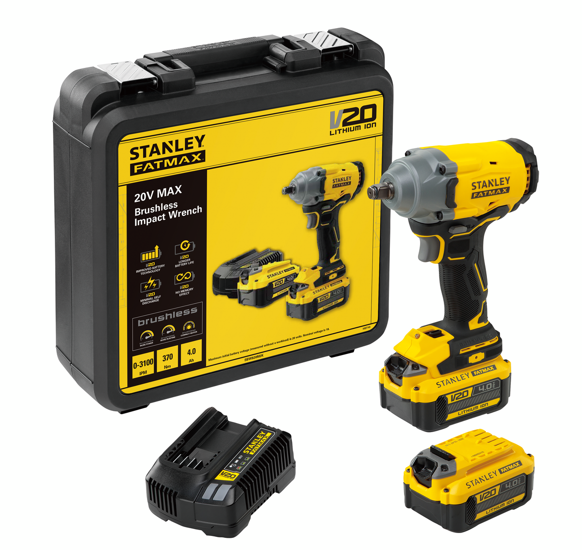 Stanley SBW920M2K 20V Cordless Brushless Impact Wrench 1/2" Drive (Set ...