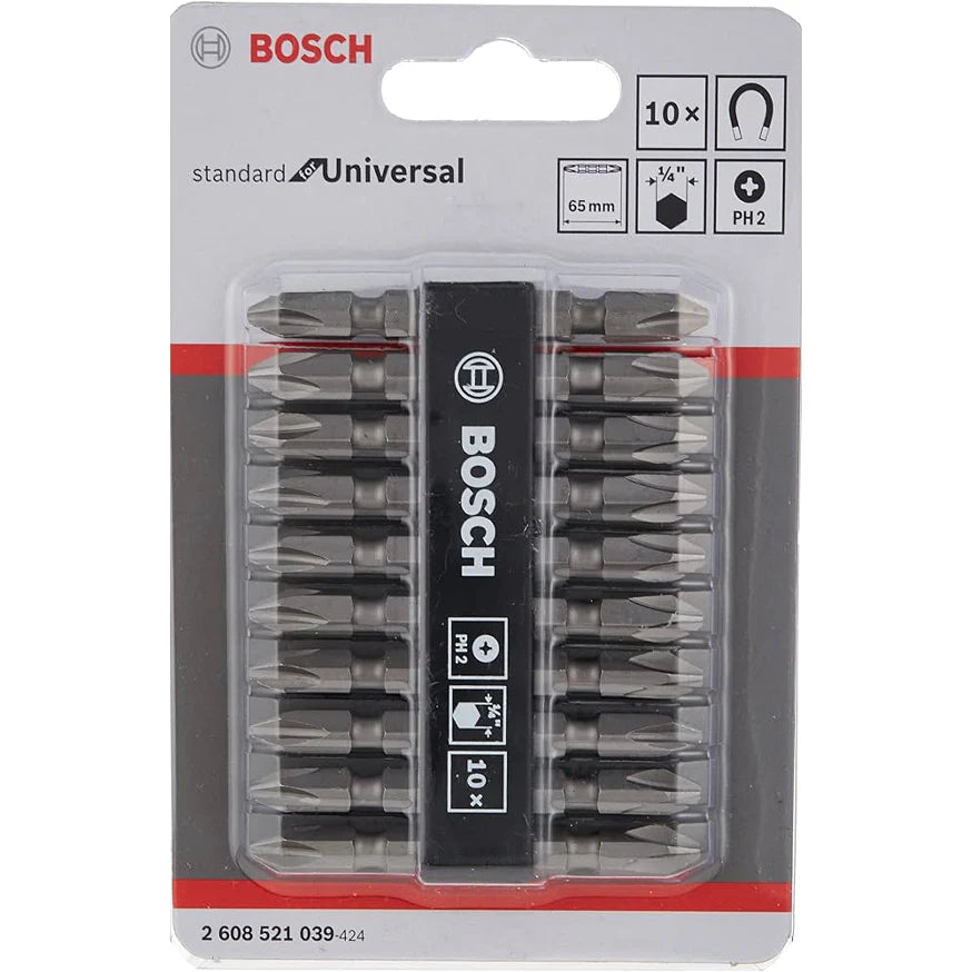 Bosch PH2 Double Ended Screwdriver Bit Set 10Pcs 65MM (2608521039 ...