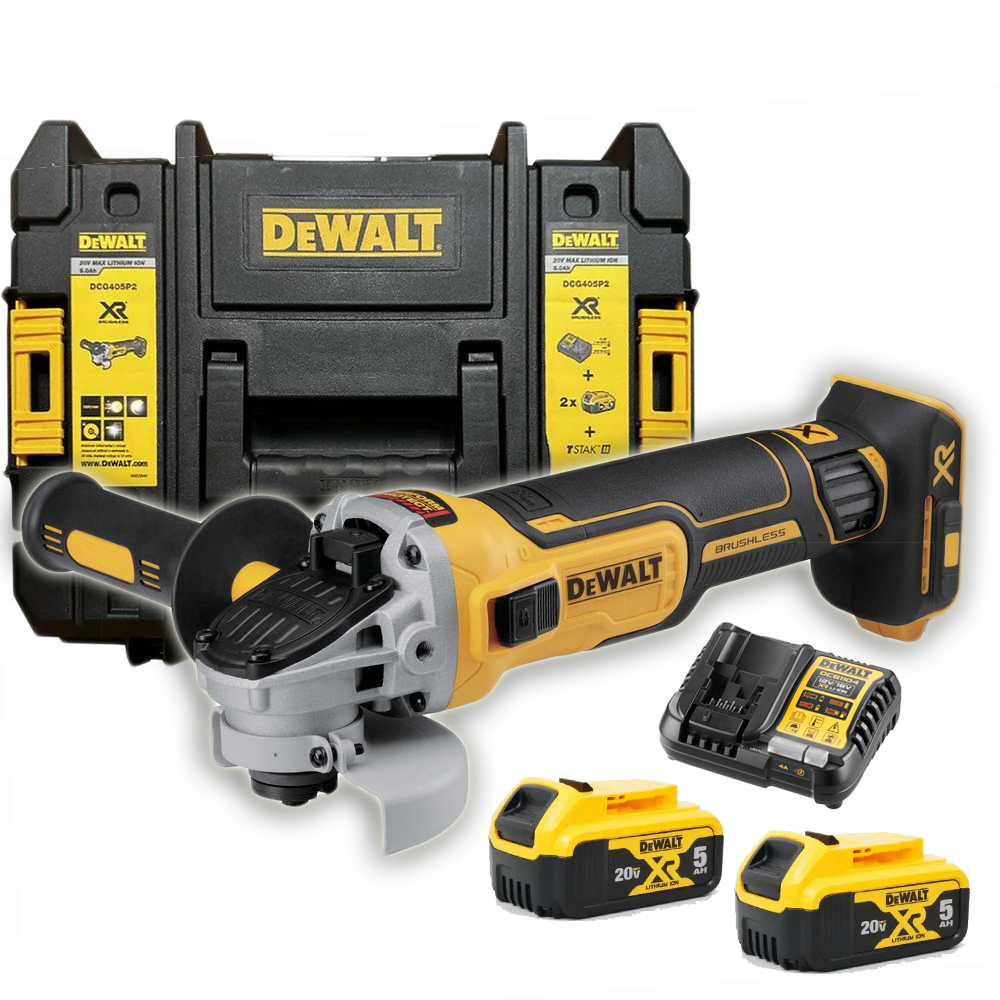 Dewalt DCG405P2 20V Cordless Brushless Angle Grinder (Set ...