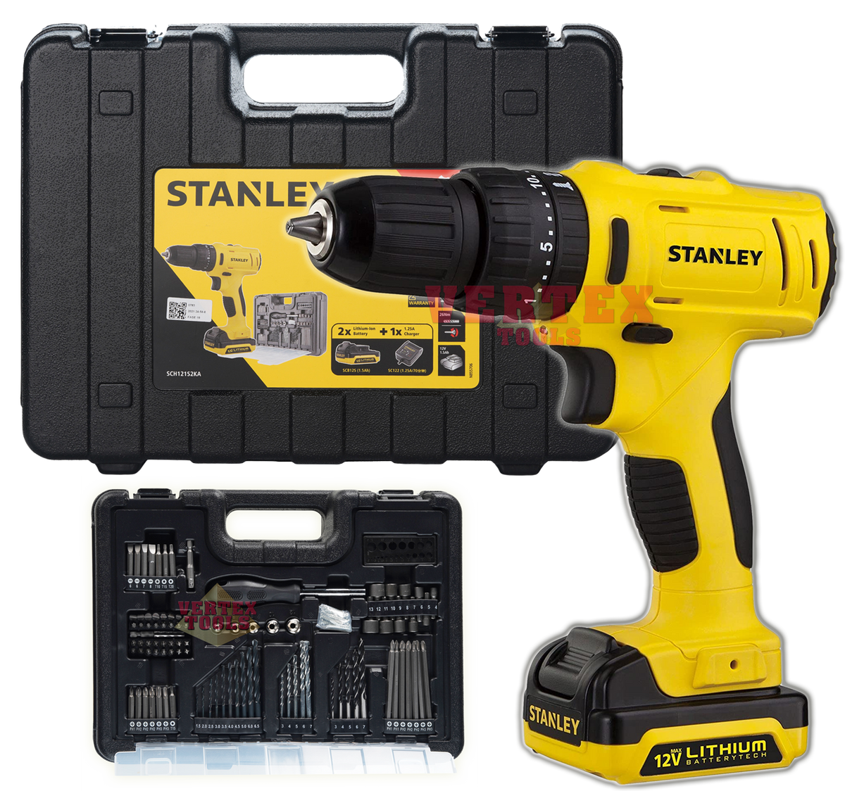 Stanley SCH121S2KA 12V Cordless Hammer Drill / Driver with Accessories ...
