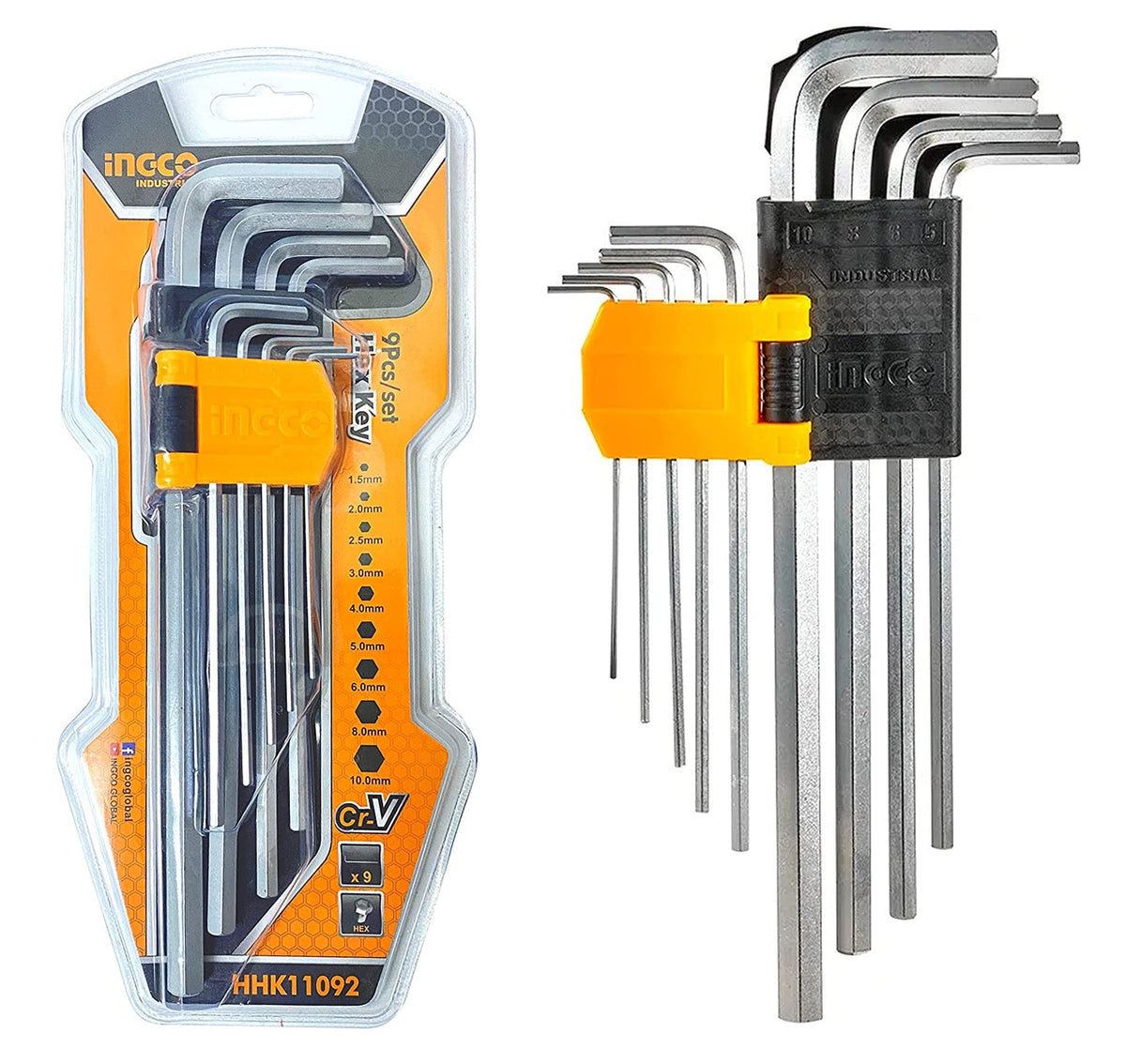 Ingco HHK11092 9pcs Hex Allen Key Wrench Set (Extra Long Arm ...