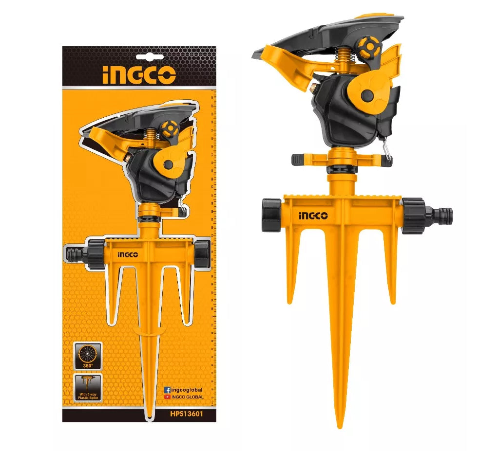 Ingco HPS13601 Auto Gear Sprinkler 360° w/ 3-Way Plastic Spike ...